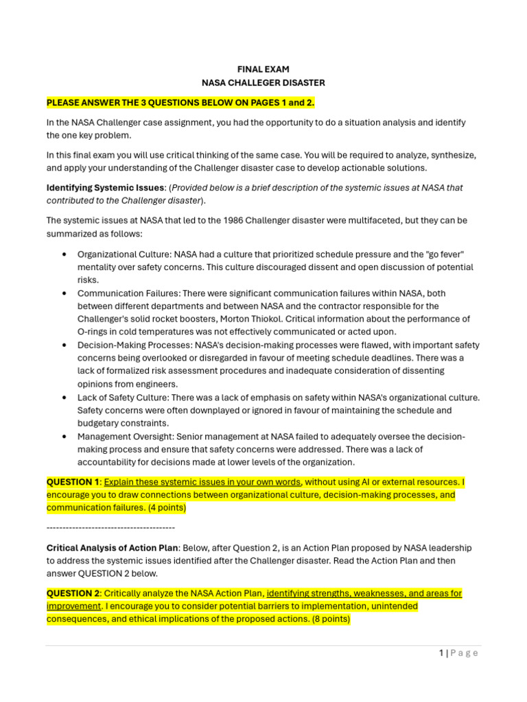 Final Exam - Project Management 2024 - NASA | PDF | Space Shuttle ...