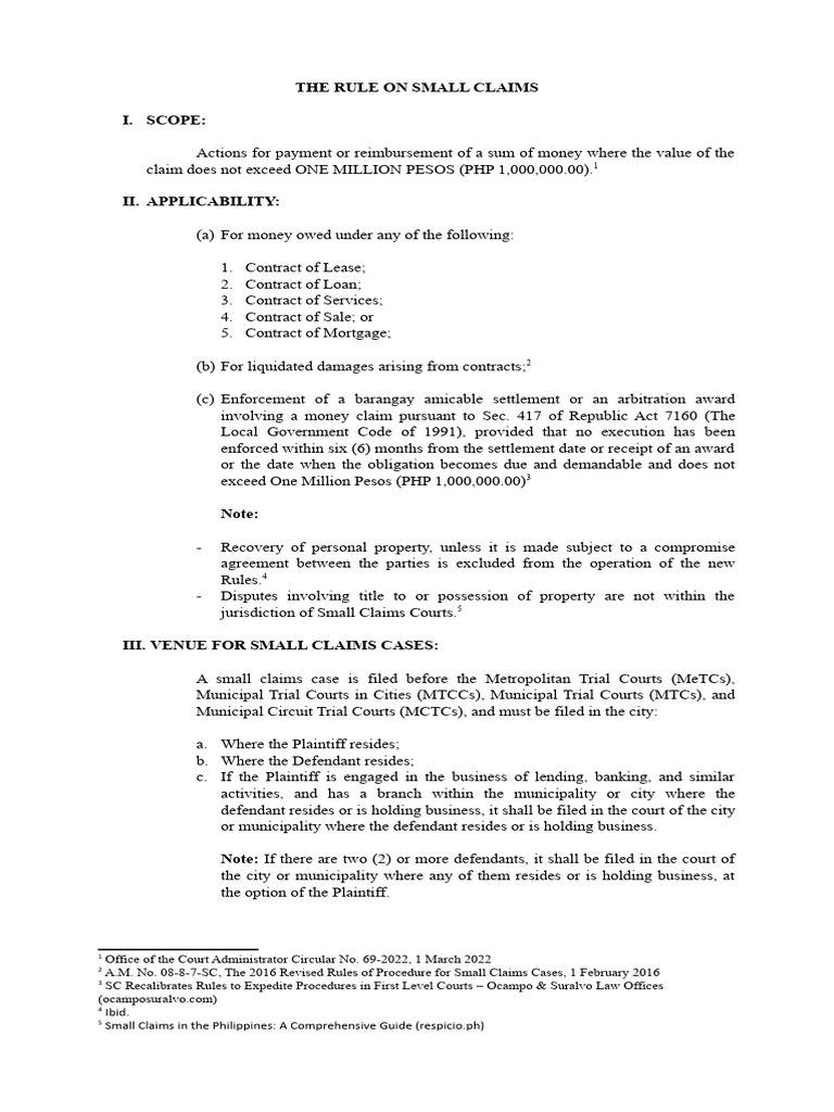 Rules On Small Claims | PDF | Summons | Lawsuit