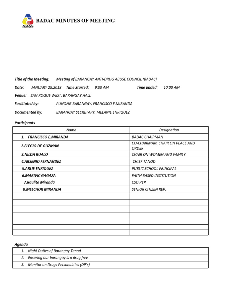 BADAC Form - Minutes of Meeting | PDF
