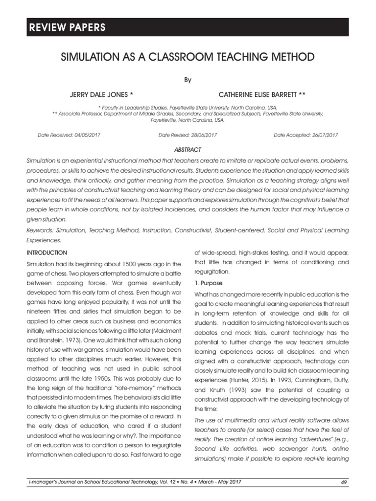 Simulation As A Classroom Teaching Method | PDF | Simulation | Learning