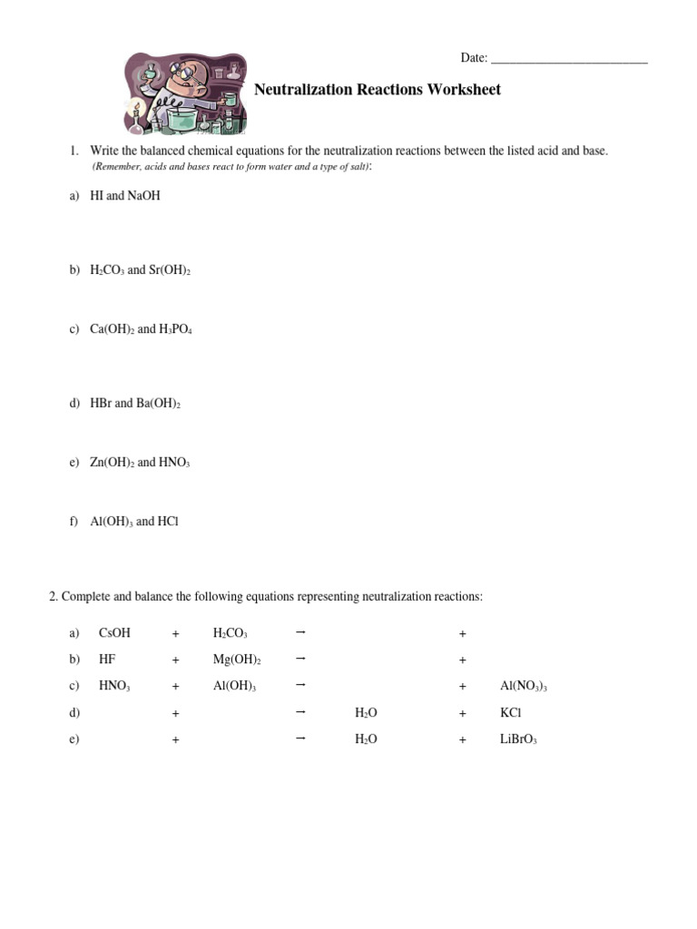 Neutralization Reactions Worksheet | PDF | Hydroxide | Acid
