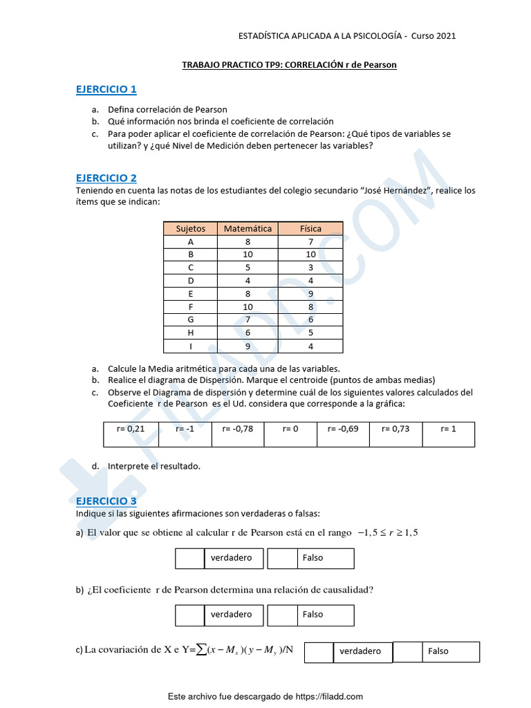 TP9 - Correlacion Ejercitacion para Realizar El Cuestionario | PDF | Estadísticas