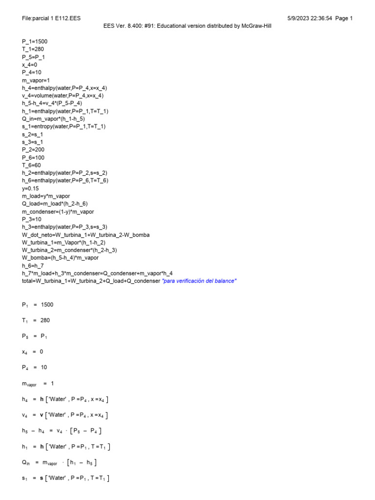 Solucion EES Parcial 1 E112 | PDF | Teaching Methods & Materials