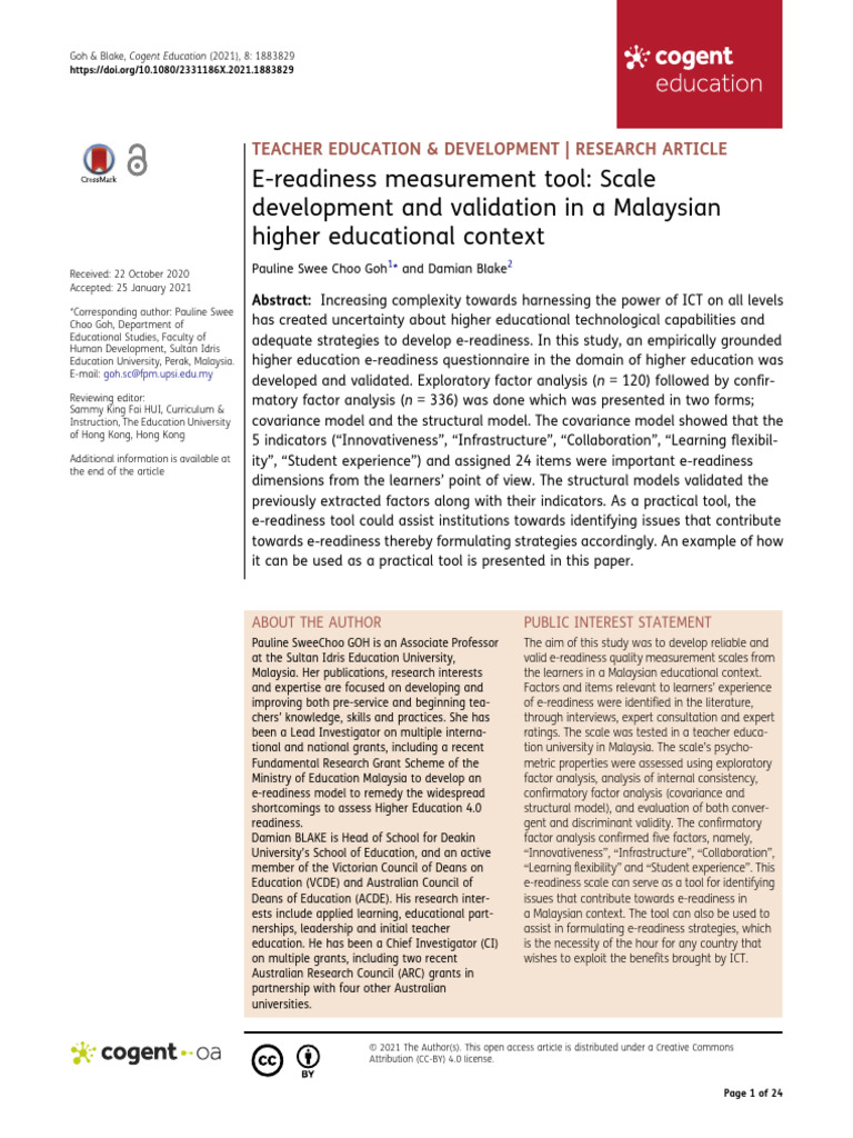 E-Readiness Measurement Tool Scale Development and | PDF | Educational ...
