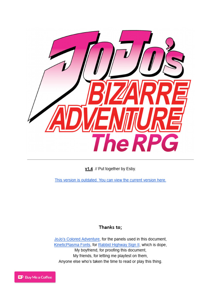 JoJo's Bizarre Adventure RPG Guide | PDF