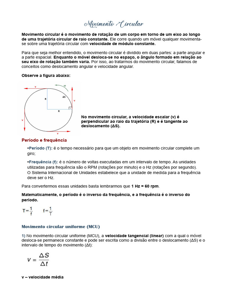 Movimento Circular | PDF | Velocidade | Frequência