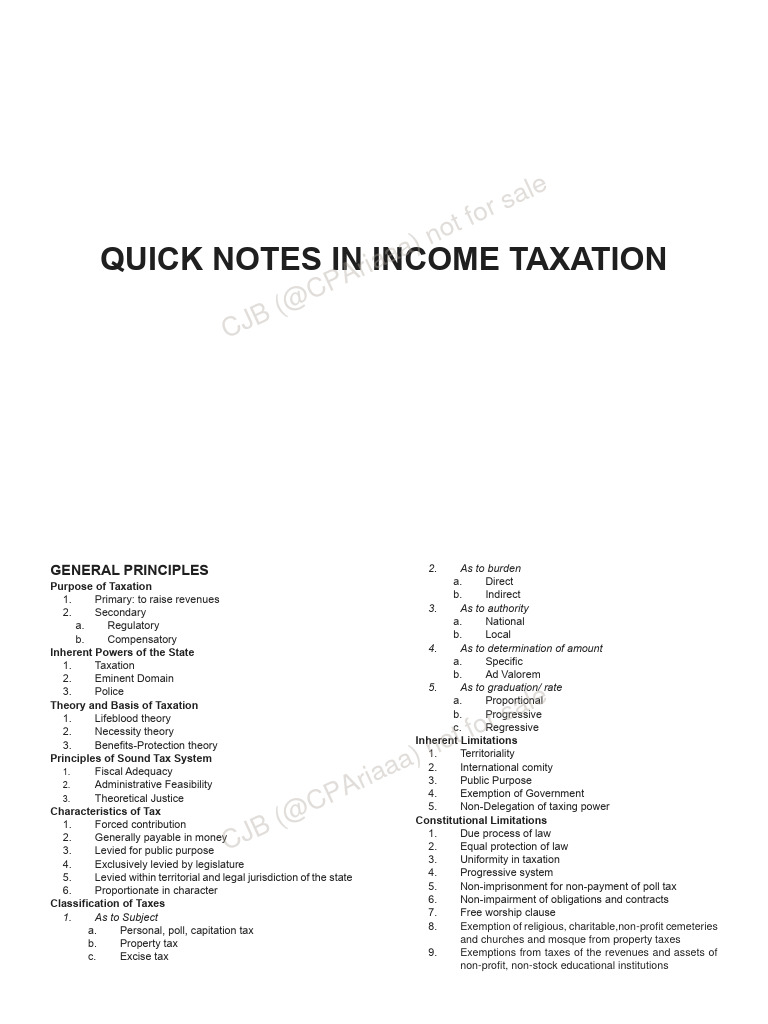 Taxation Quick Notes | PDF | Taxes | Tax Deduction