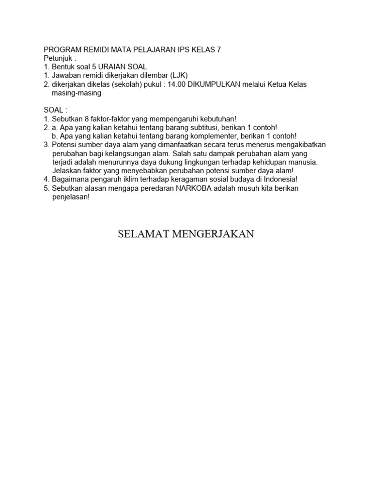 Program Remidi Mata Pelajaran Ips Kelas 7 | PDF | Seni & Disiplin Bahasa | Kajian Bahasa Asing