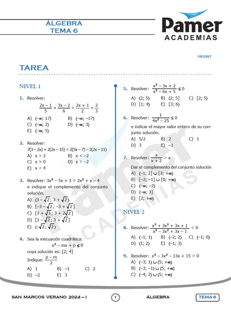 Álgebra Verano 6 Tarea | PDF | Matemáticas