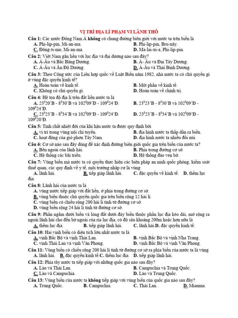 Vị Trí Địa Lí Phạm Vi Lãnh Thổ | PDF