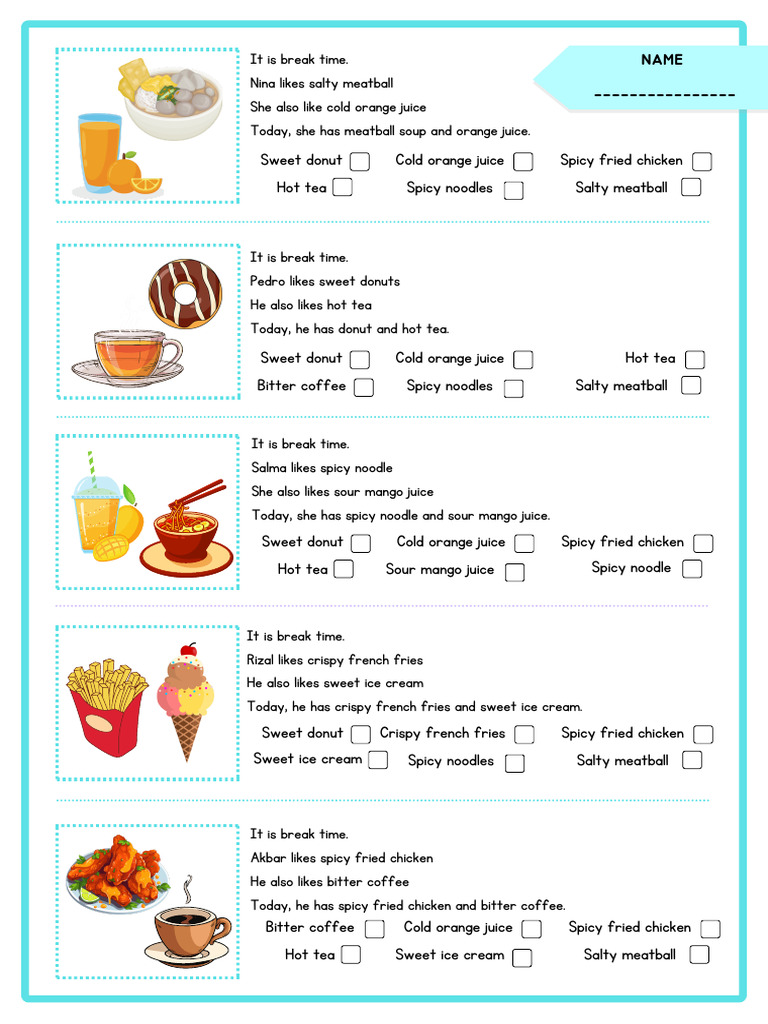 Chapter 1 5HT Worksheet Taste of Food | PDF | Taste | Cream
