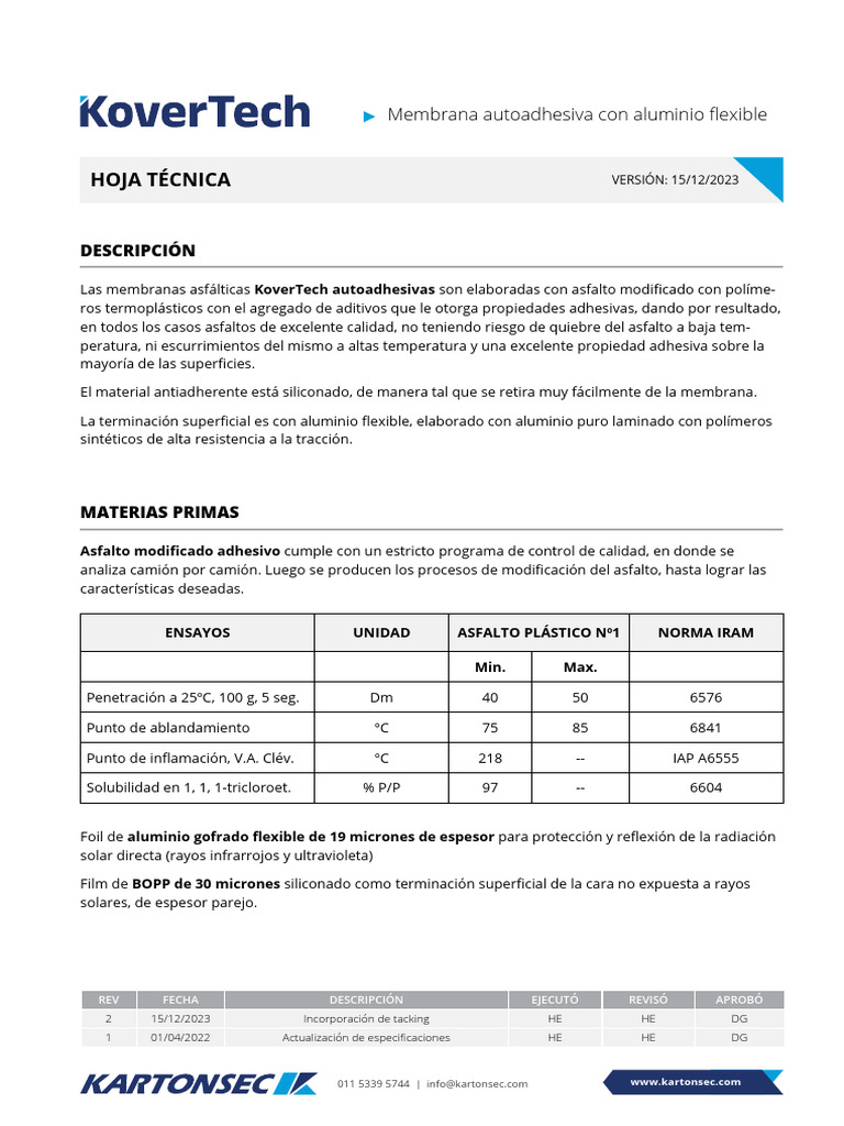 Kovertech - Membrana Autoadhesiva Con Aluminio Flexible - v04 | PDF | Aluminio | Ciencia de los ...