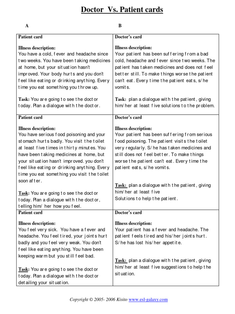 Doctor-Patient Dialogue Role Play Guide | PDF | Medicine