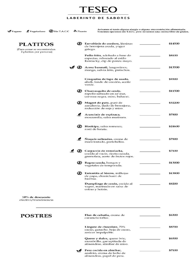 Menu - Teseo | PDF