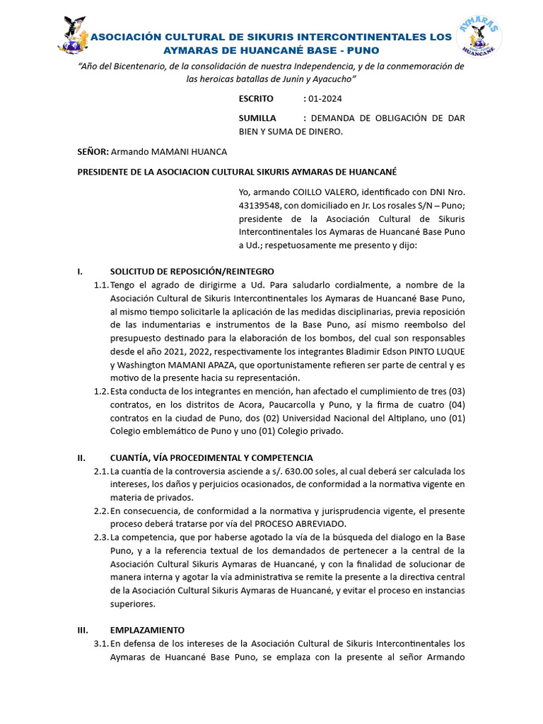 Oficio Solicitud Reintegro | PDF