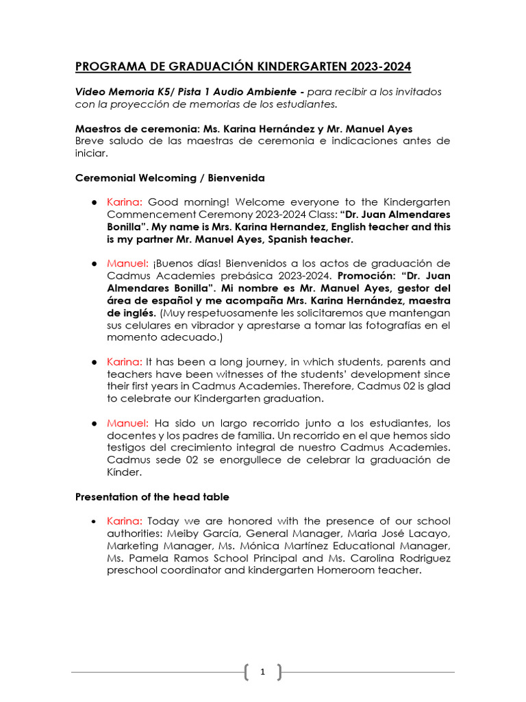 K5 Programa de Graduación 23-24 Correcto | PDF