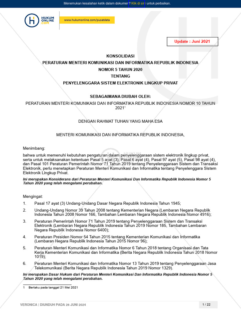 Permen Kominfo 5 2020 KNS | PDF