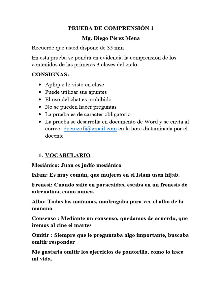 Prueba de Comprensión 3 | PDF | Verbo | Lingüística