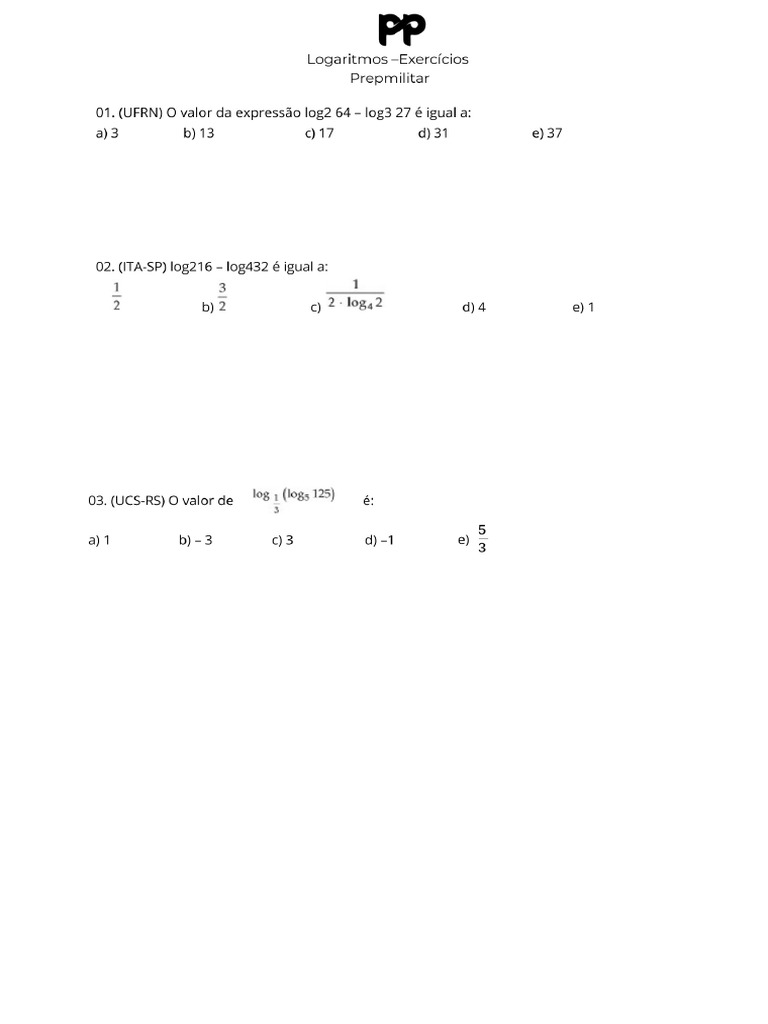 Lista Prep- Logaritmo ??? | PDF