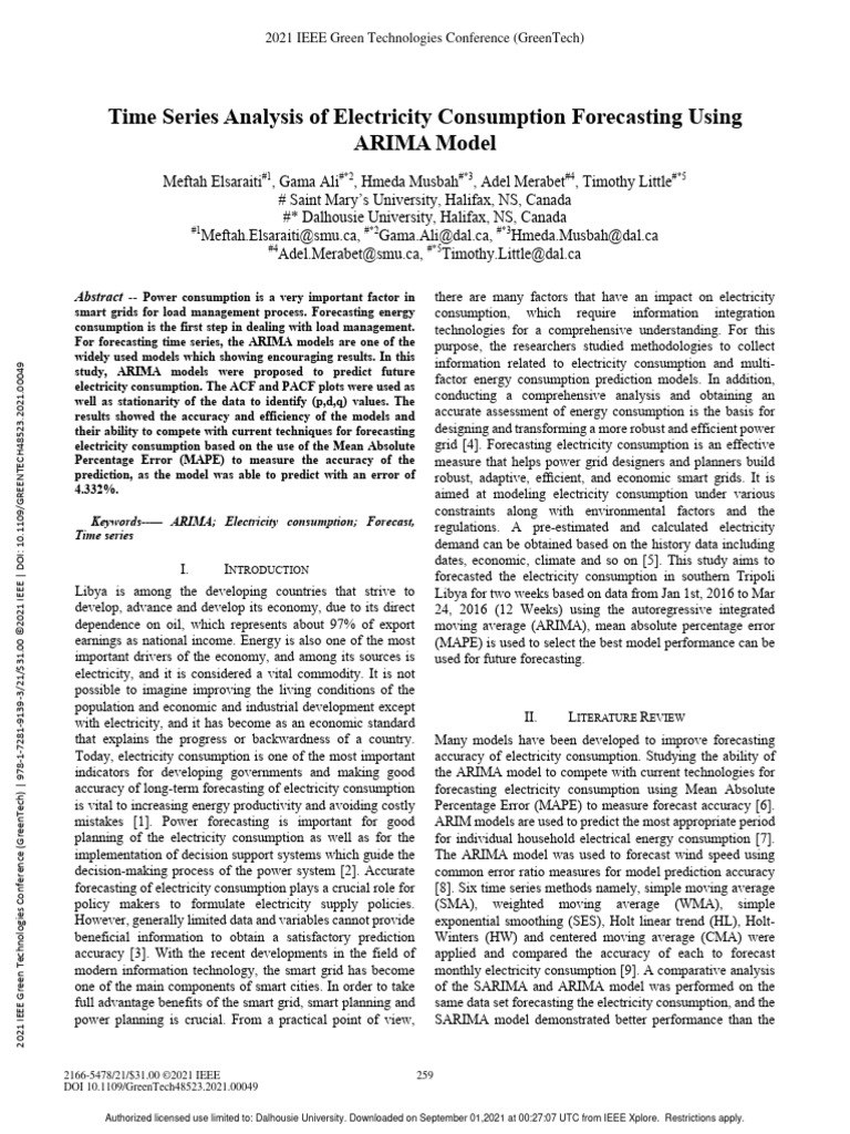 Time Series Analysis Of Electricity Consumption Forecasting Using Arima