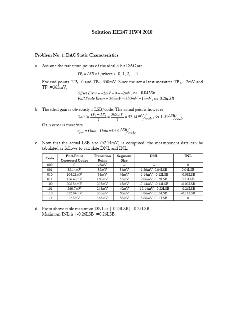 Ee247 hw4 2010 | PDF | Analog To Digital Converter | Signal To Noise Ratio