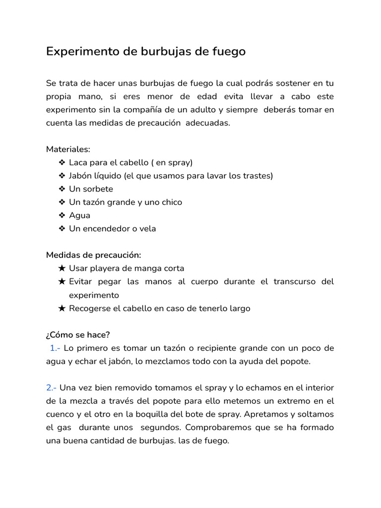 Experimento de Burbujas de Fuego | PDF