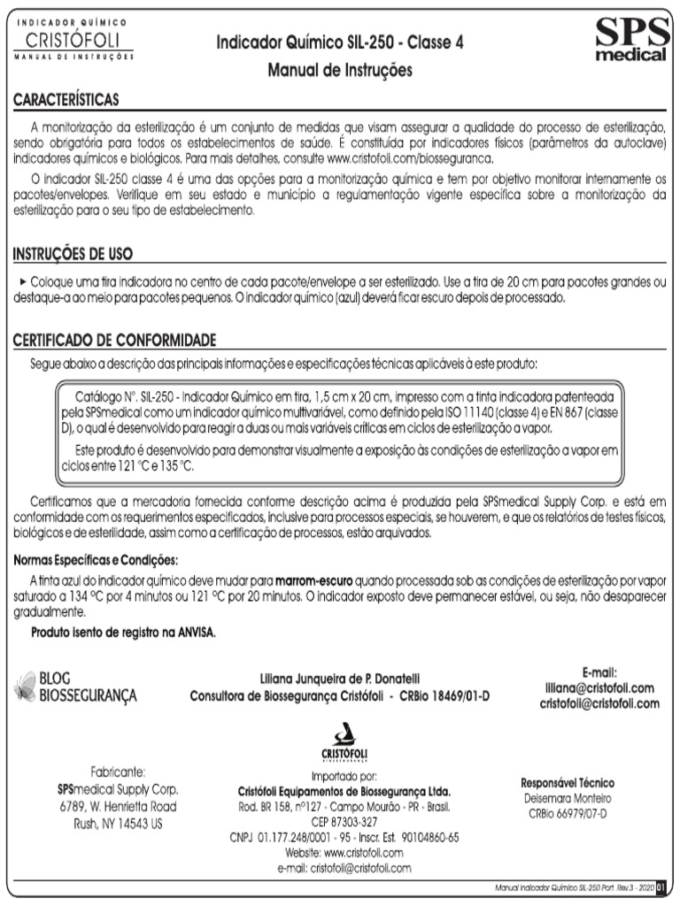 Manual Indicador Químico SIL-250 Rev.3 - MPR.01075 - Gráfica | PDF