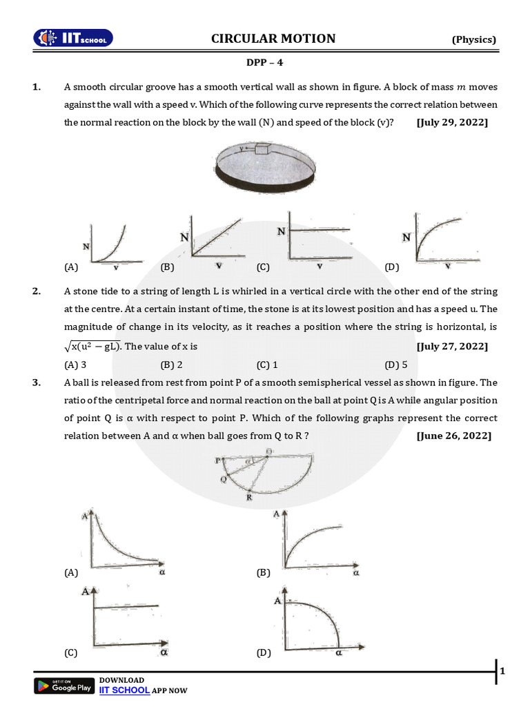 DPP - 04 - Circular Motion JEE Mains PYQ | PDF | Acceleration | Classical Mechanics