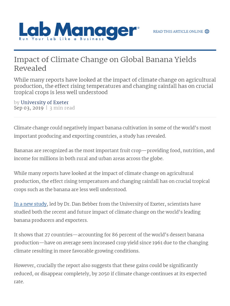 Impact of Climate Change On Global Banana Yields Revealed | PDF ...