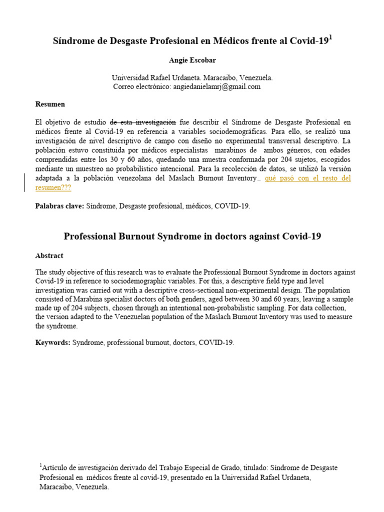 5ta ENTREGA TEG II ANGIE ESCOBAR | PDF | Burnout ocupacional | Medicina