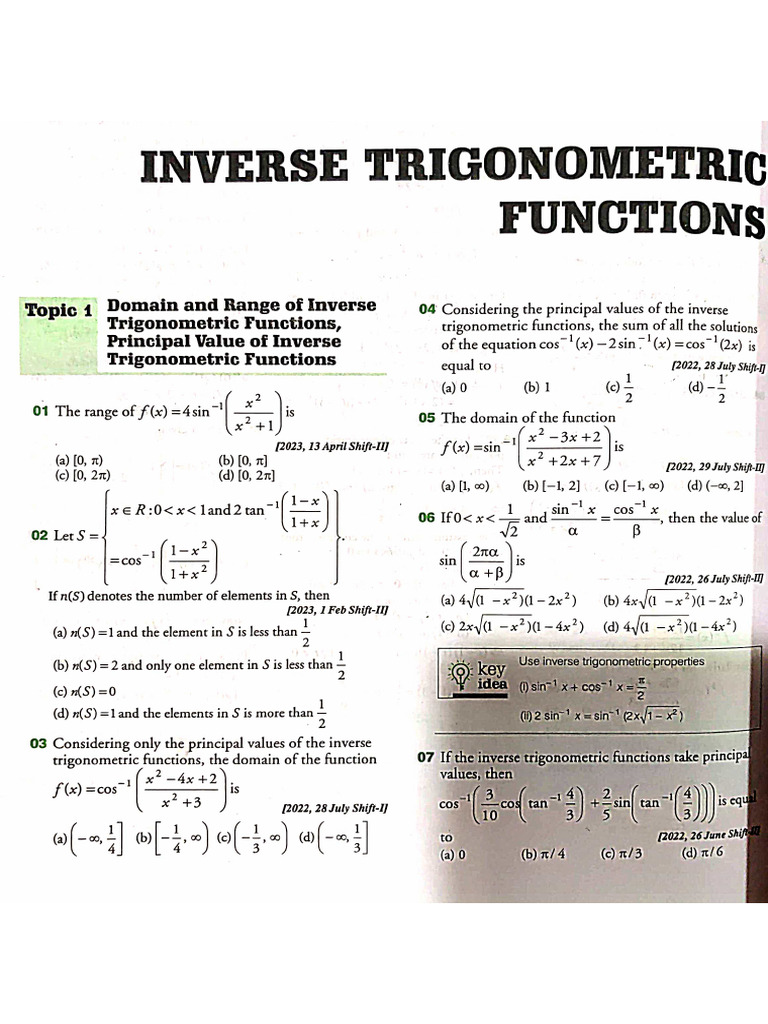 Inverse Trigonometry Pyq Pdf