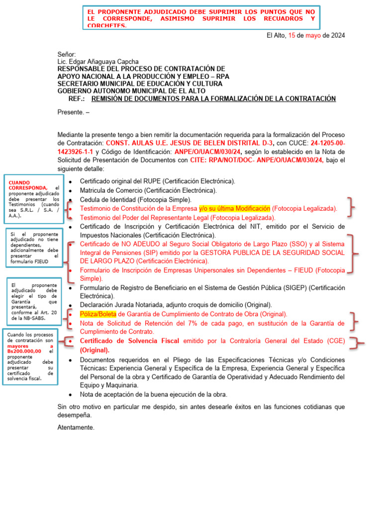 Formatos de Notas y Certif Proponente Adjudicado-3 | PDF