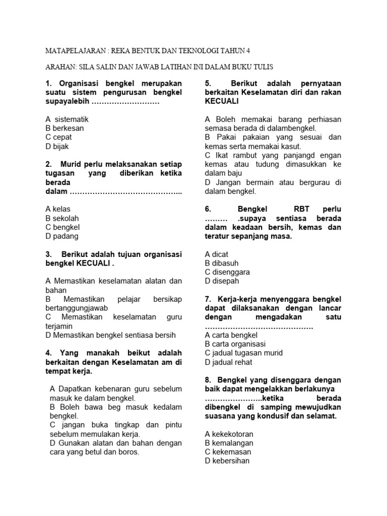 Matapelajaran Rbt Tahun 4 | PDF