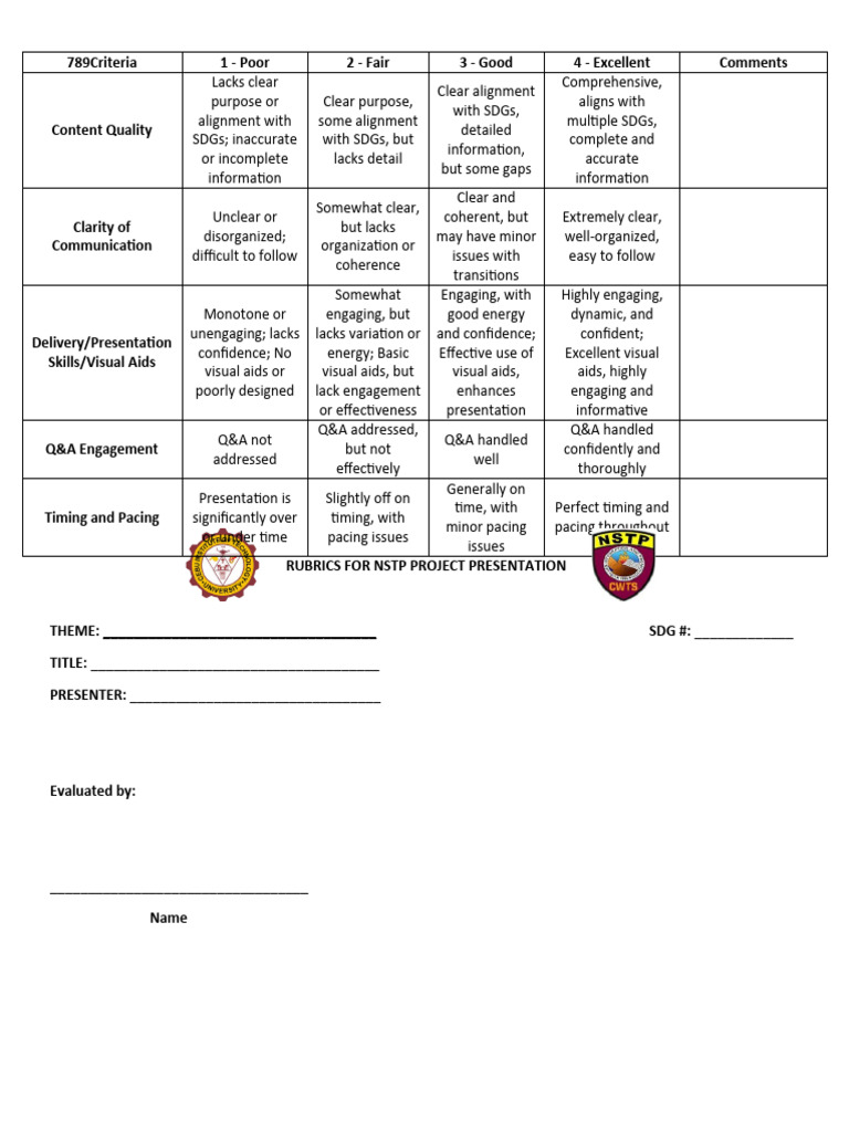 Rubrics For NSTP Project Presentation | PDF