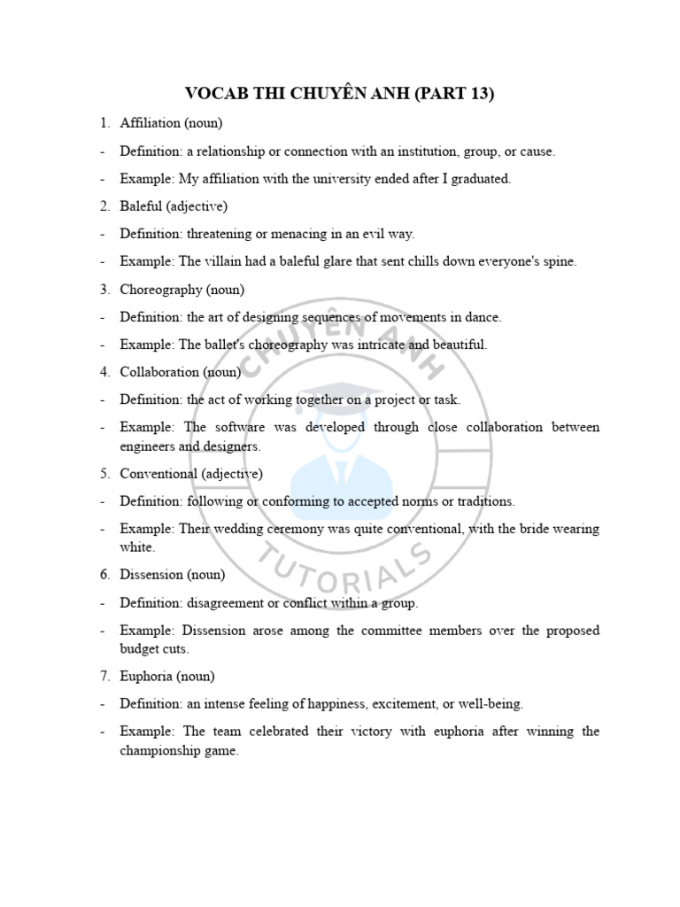 Vocabulary Words and Definitions (Part 13) | PDF