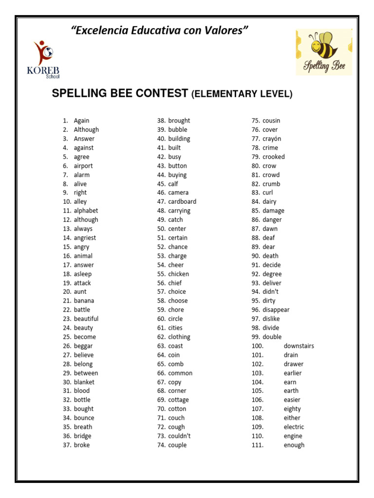 Spelling Words Elementary Level | PDF