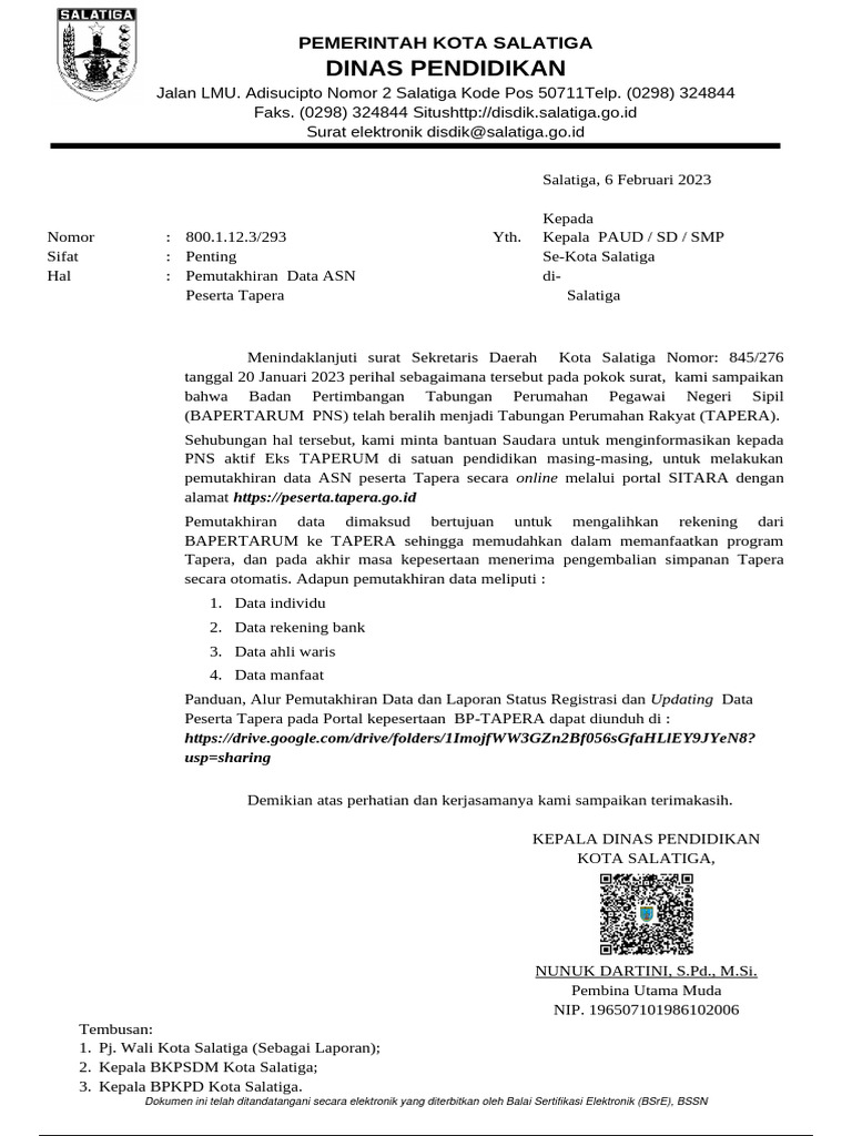 Pemutakhiran Data ASN Peserta Tapera | PDF