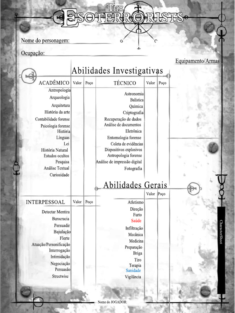 Ficha Branca - The Esoterrorists | PDF