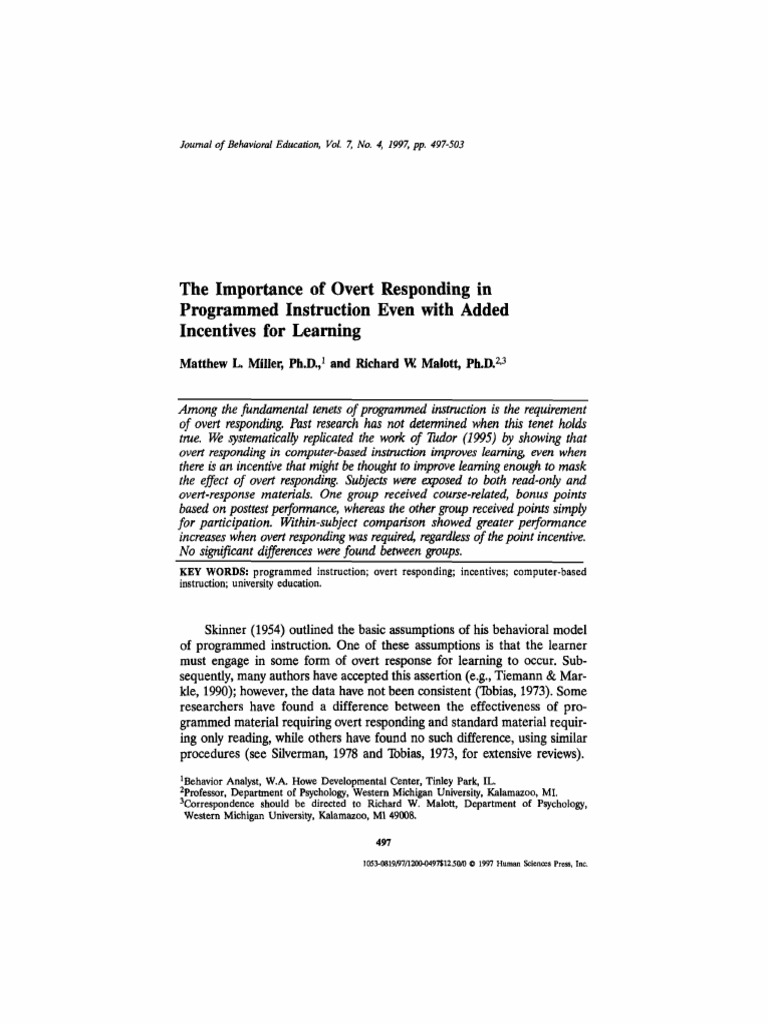 JOBE 7 n.4 Miller e Mallot | PDF | Behaviorism | Reinforcement