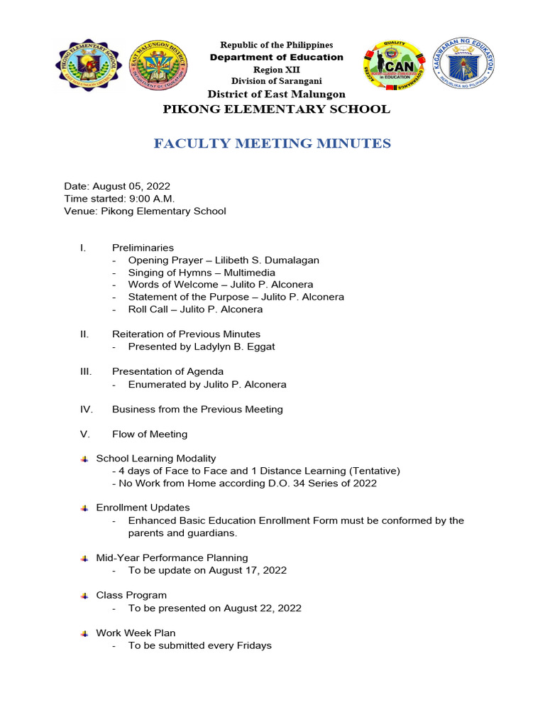 Faculty Meeting Minutes 1 | PDF