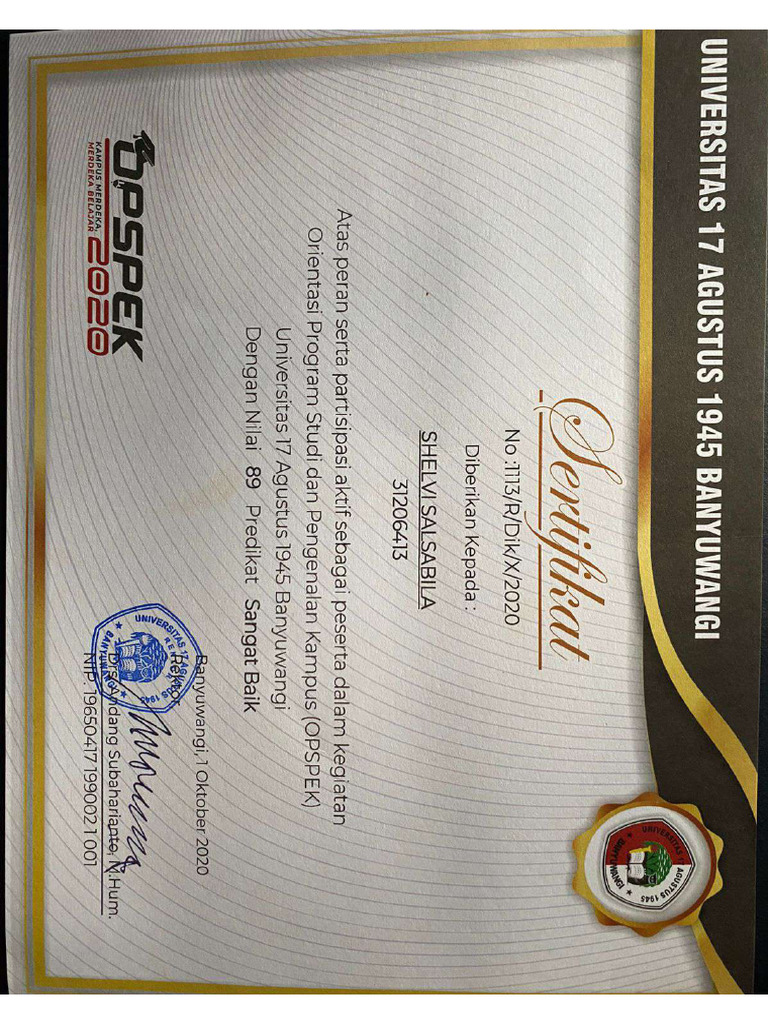 Sertifikat Ospek | PDF