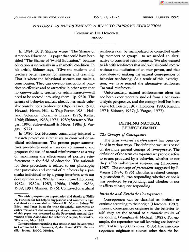 Natural Reinforcement in Education | PDF | Reinforcement | Behaviorism