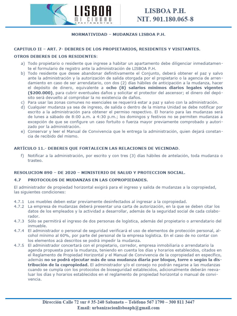 Protocolo de Mudanzas | PDF | Condominio