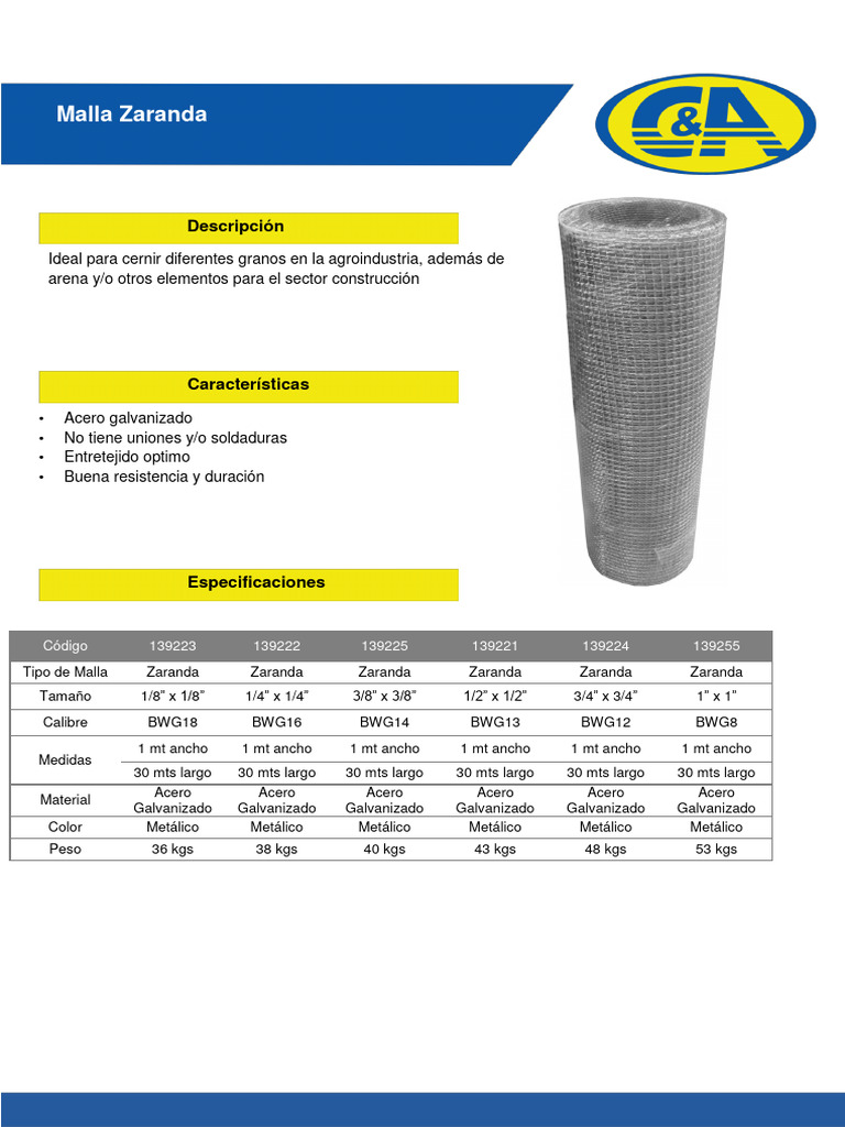 Ficha Tec - MALLA - ZARANDA | PDF