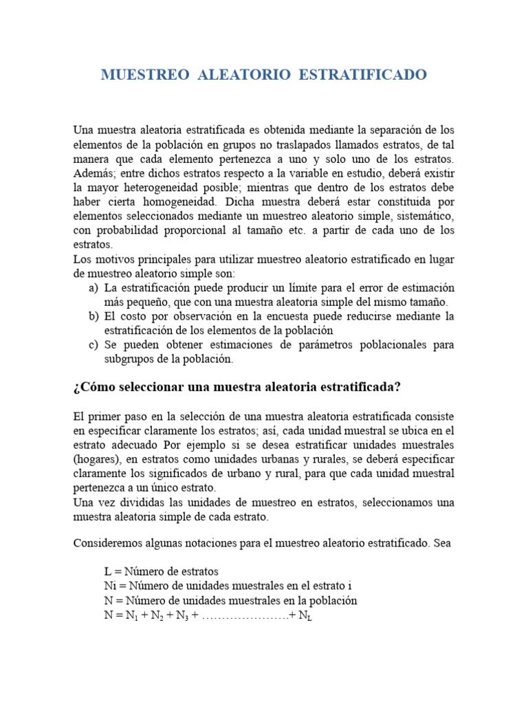 Muestreo Aleatorio Estratificado | PDF | Muestreo (Estadísticas ...