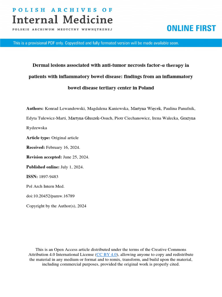 Dermal lesions associated with anti-tumor necrosis factor-α therapy in ...
