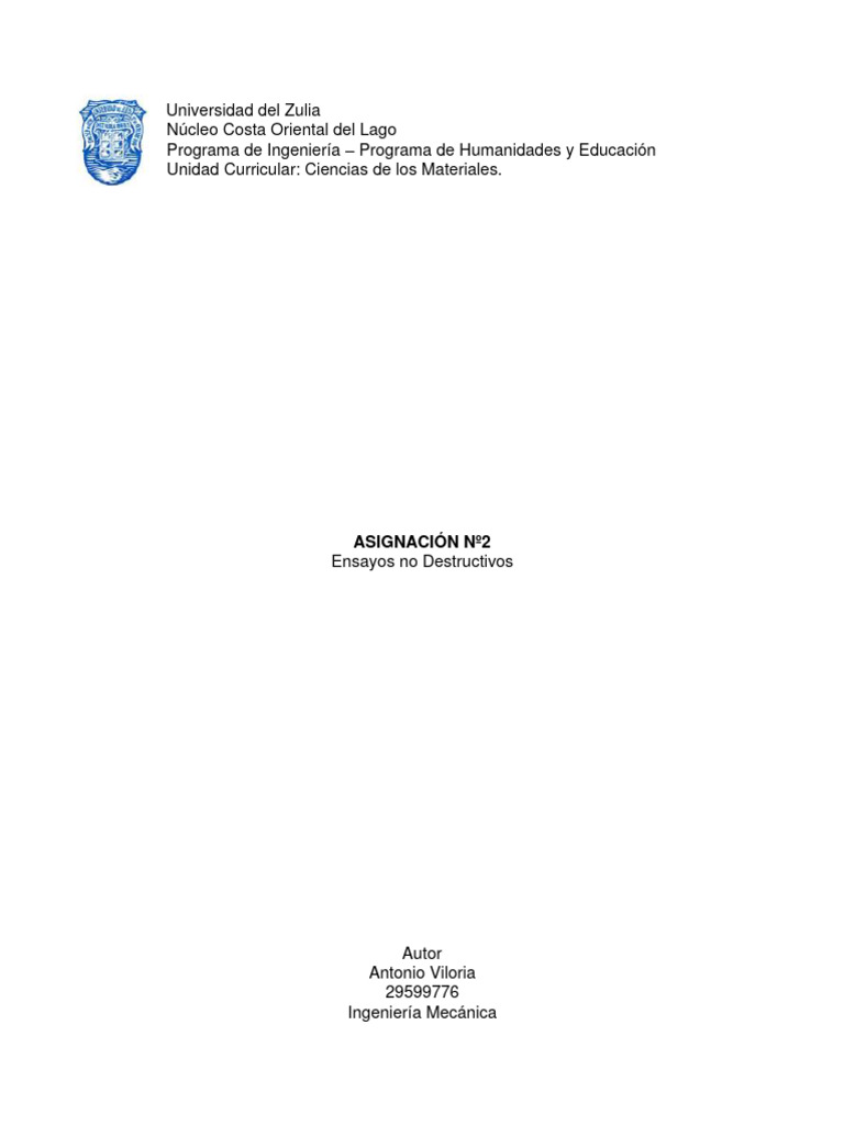 AsignaciÃ N No2 Ensayos No Destructivos AV | PDF | Pruebas no ...