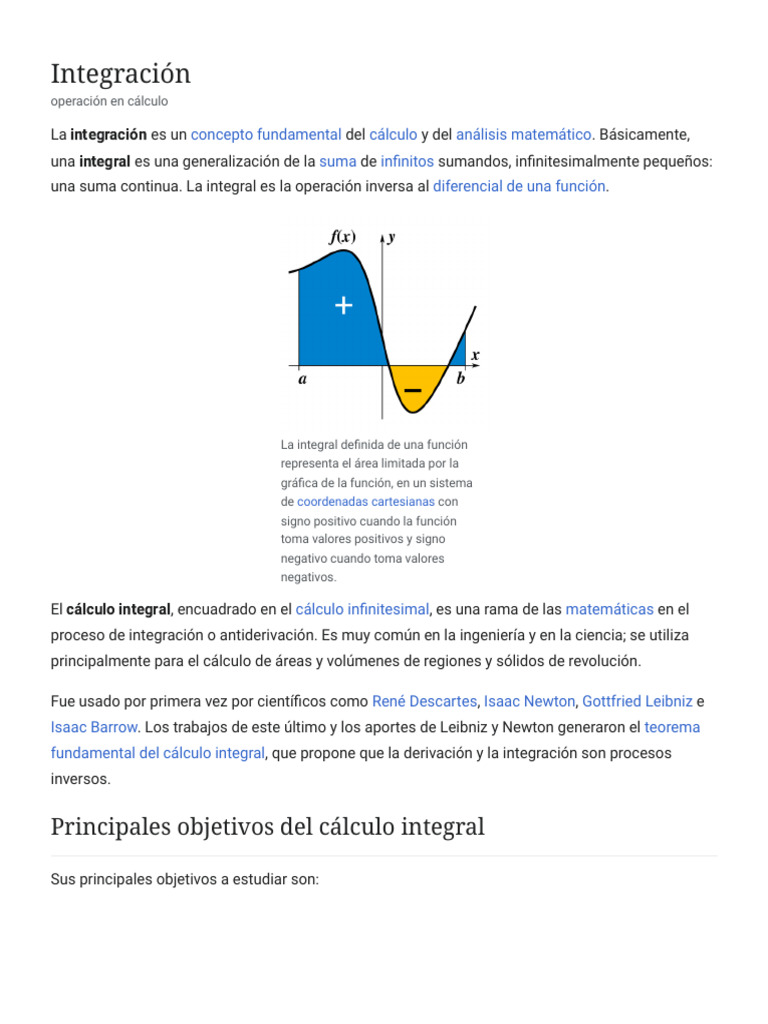 Integración - Wikipedia, La Enciclopedia Libre | PDF | Integral | Cálculo