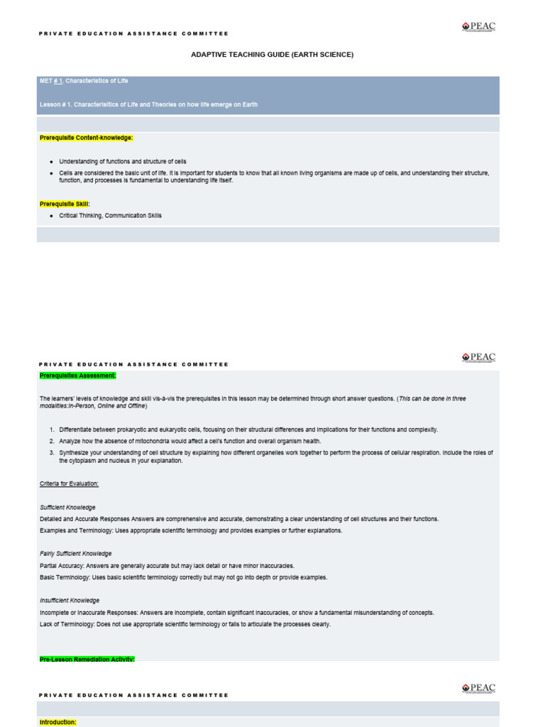 Fresnoza - ATG - ELS (1) EARTH SCIE | PDF | Life | Abiogenesis