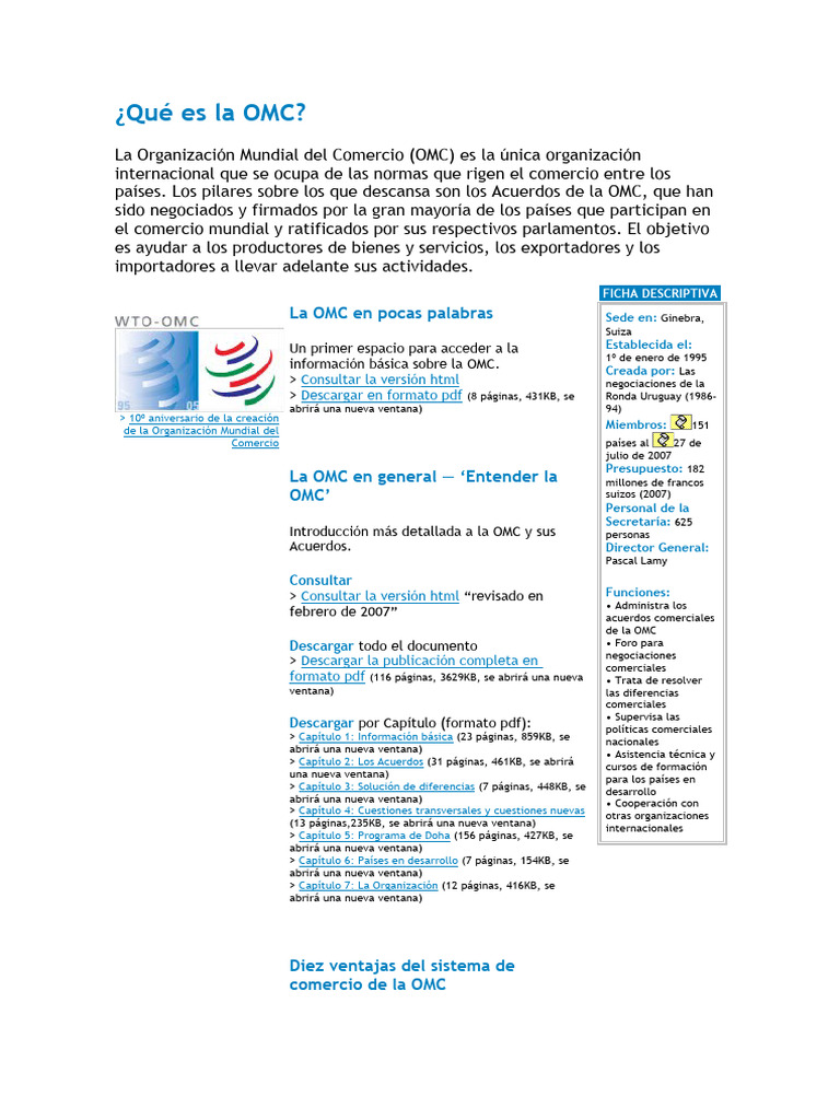 Qué es la OMC | Descargar gratis PDF | Organización de Comercio Mundial | Acuerdo General sobre ...